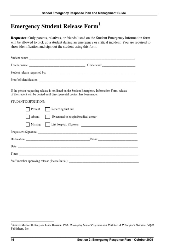 Emergency Student Release Form p46 | PDF | Career & Growth | Social Science