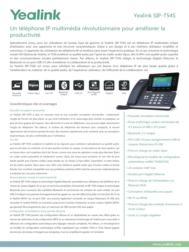 Yealink+SIP-T54S+Datasheet FR | PDF | USB | Ethernet