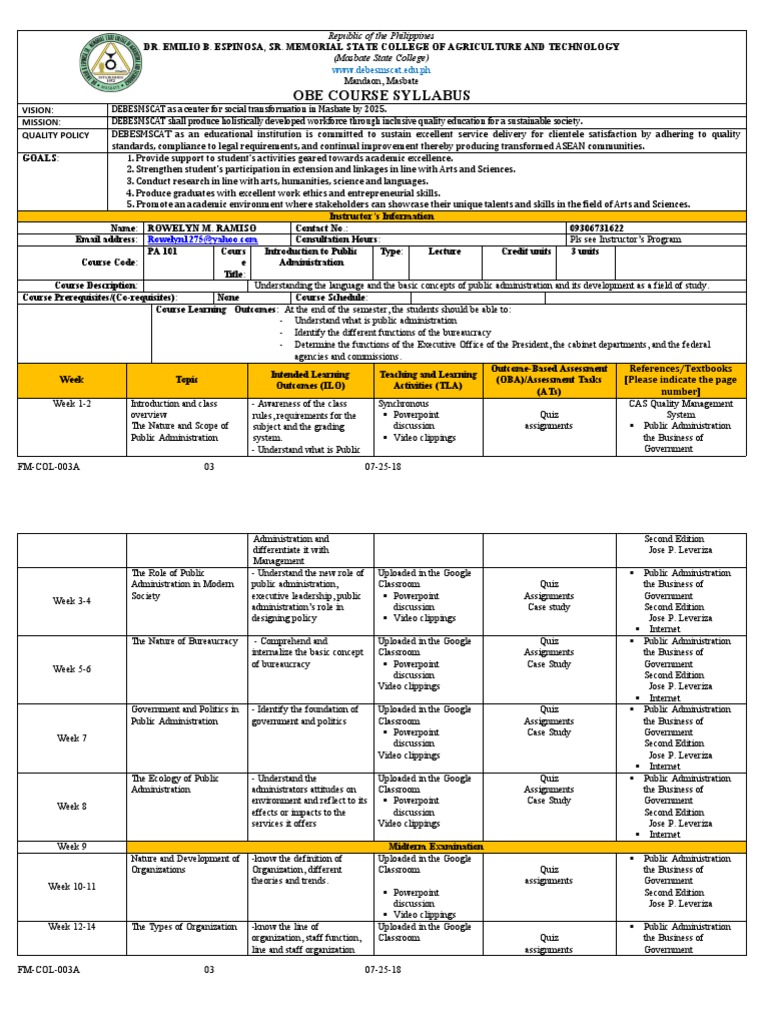 Public Administration Course Syllabus | PDF | Quiz | Cognition