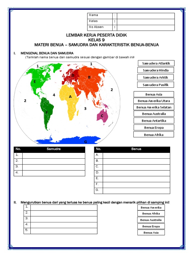 LKPD Kelas 9 Benua (SOAL) | PDF