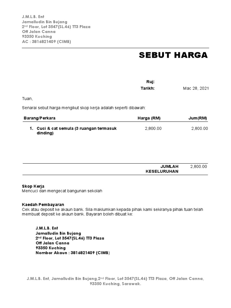 Senarai Sebut Harga Cat Sekolah | PDF