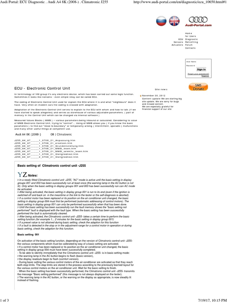 Audi Portal - ECU Diagnostic - Audi A4 8K (2008-) Basic Settings | PDF ...