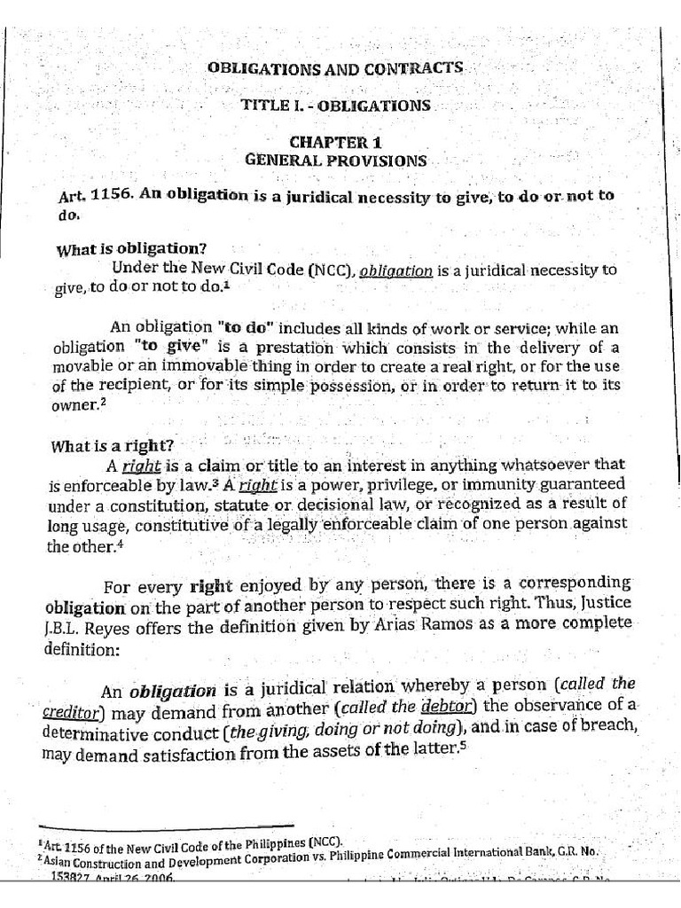 ObliCon Chapter 1 by Atty. Domingo CPA MBA.. | PDF