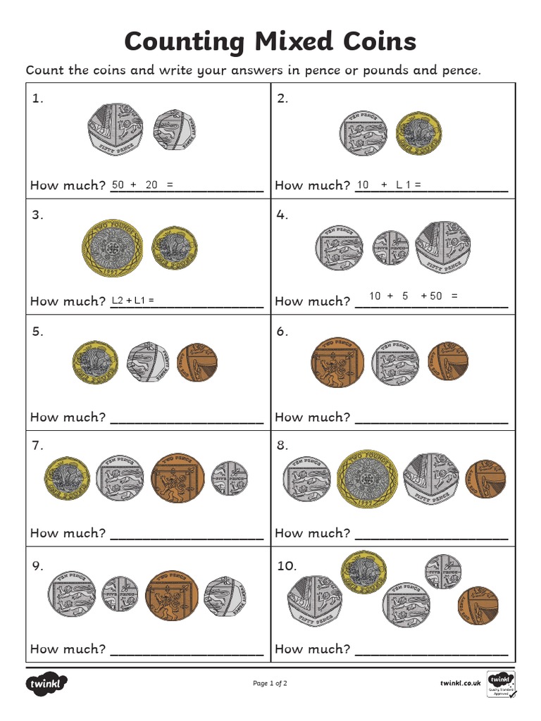 Counting Mixed Coins Worksheet | PDF | Teaching Methods & Materials