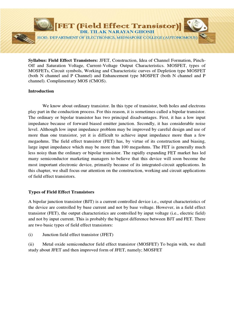 Electronics Hons C3 FET Field Effect Transistor | PDF | Field Effect ...