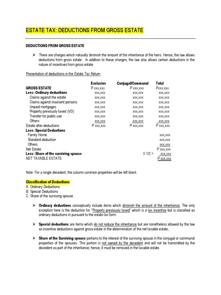 Deductions From Gross Estate | PDF | Tax Deduction | Estate Tax In The ...