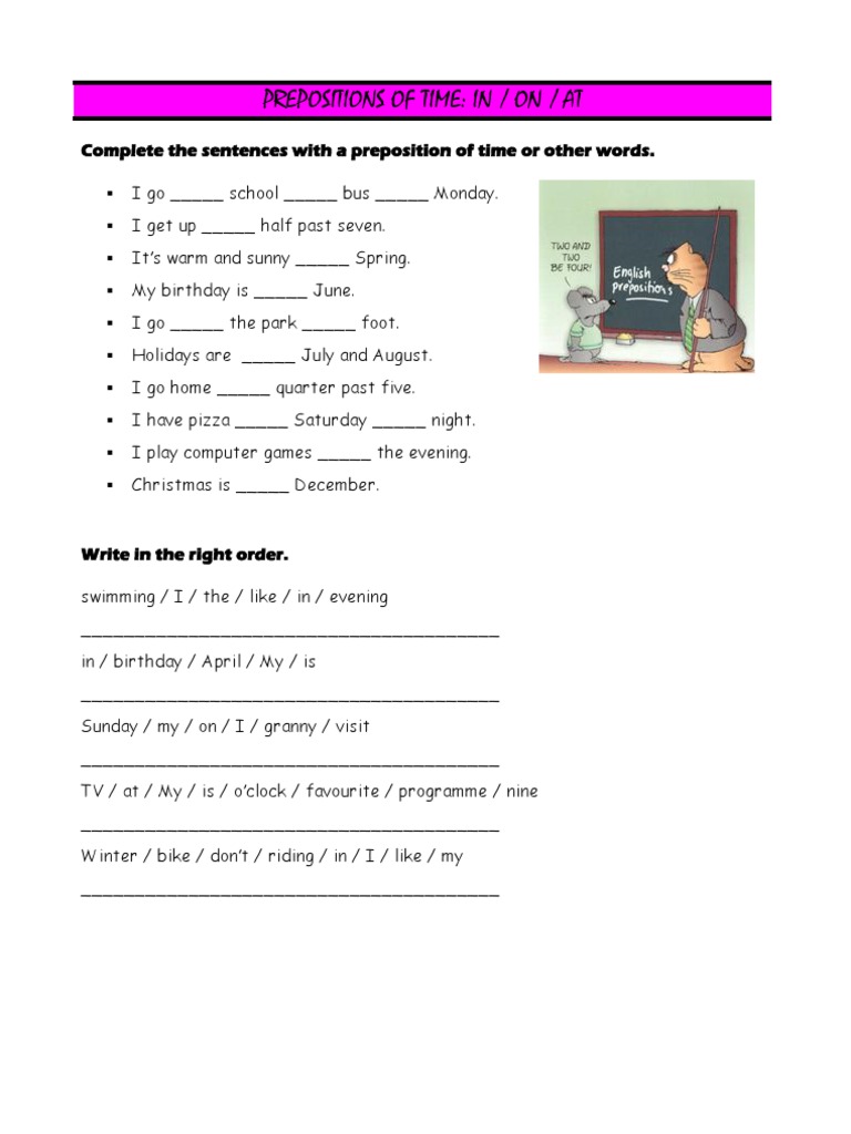 Prepositions of Time Worksheet | PDF