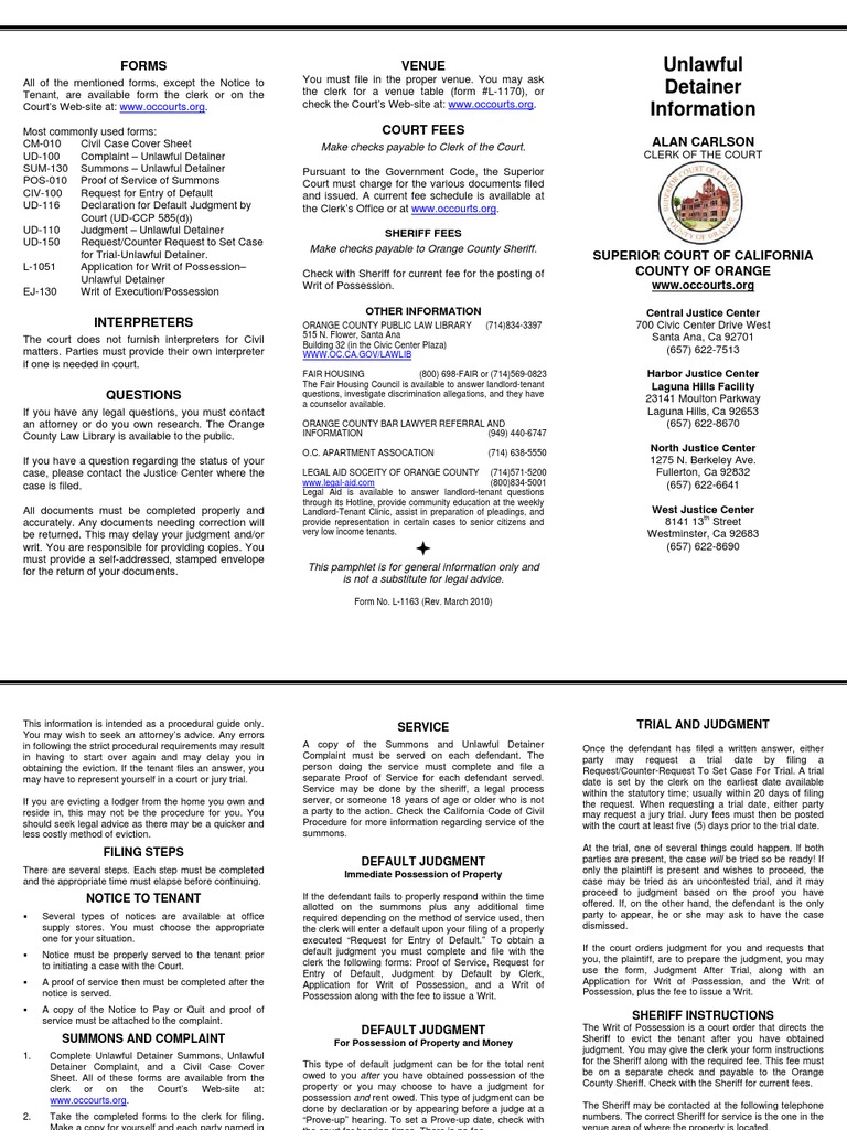 Unlawful Detainer Forms Guide | PDF | Eviction | Default Judgment