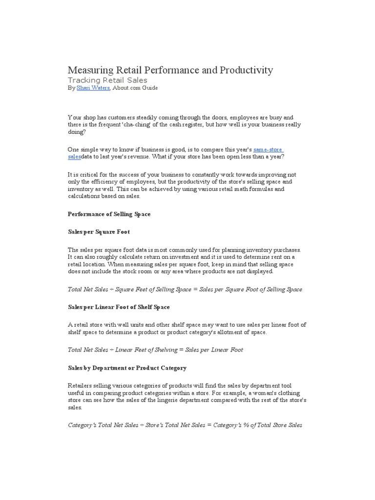 Measuring Retail Performance and Productivity | PDF | Retail | Sales
