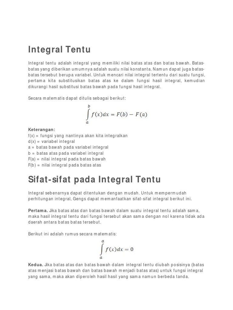 Integral Tentu Contoh Soal Dan Pembahasan | PDF