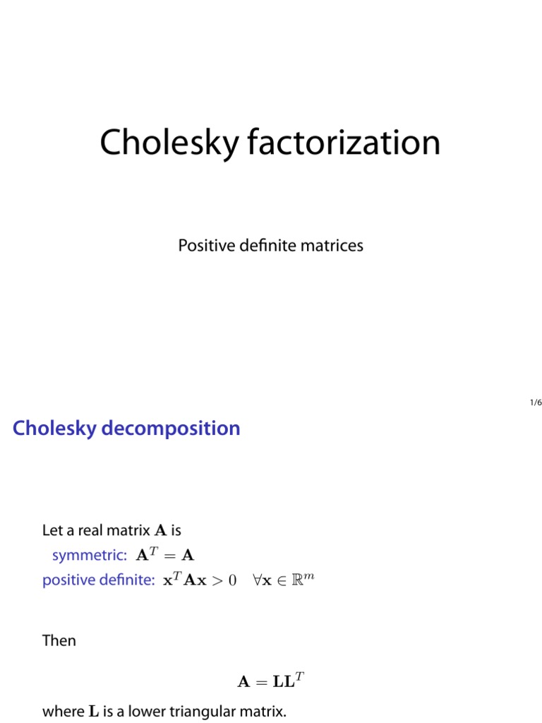 Cholesky Factorization Positive De Nite Matrices Pdf Numerical Analysis Mathematical
