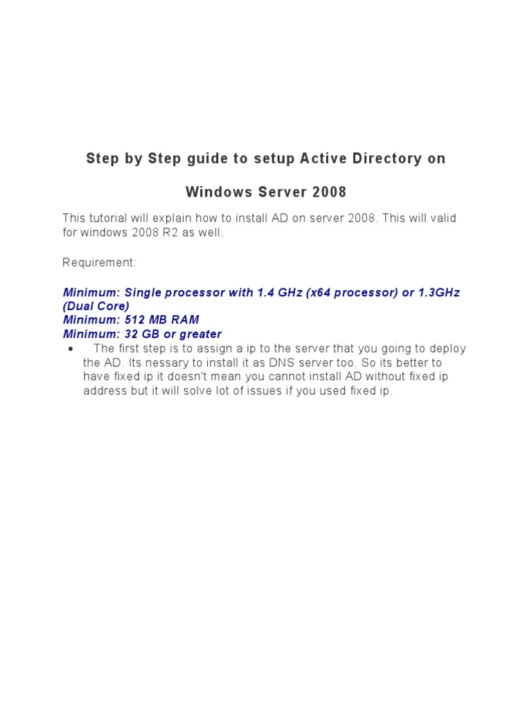 Step By Step Guide To Setup Active Directory On Windows Server 2008
