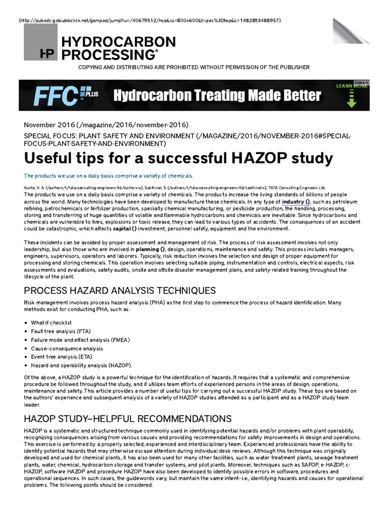 Effective HAZOP Study Tips | PDF | Information Technology Management ...