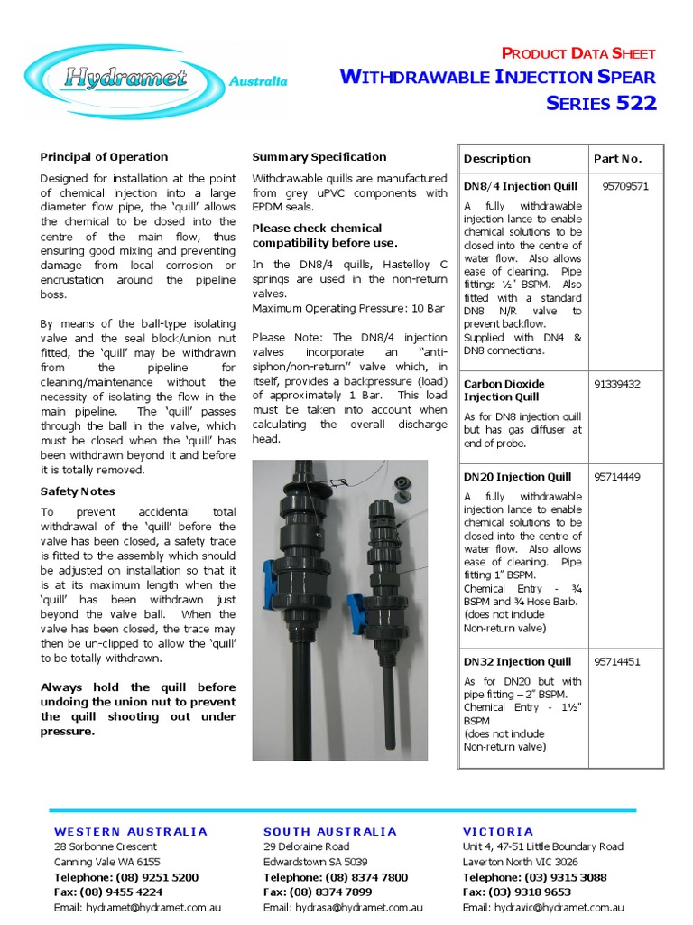 522 Withdrawable Injection Spear | PDF | Valve | Pipe (Fluid Conveyance)
