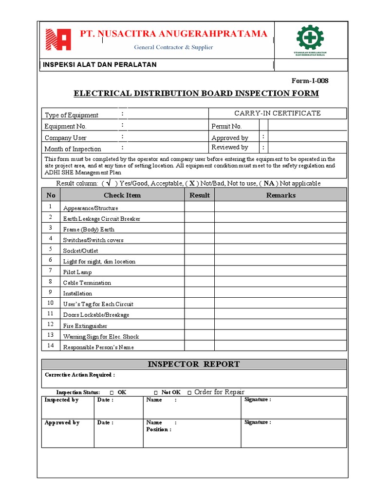 Electrical Distribution Board Inspection | PDF