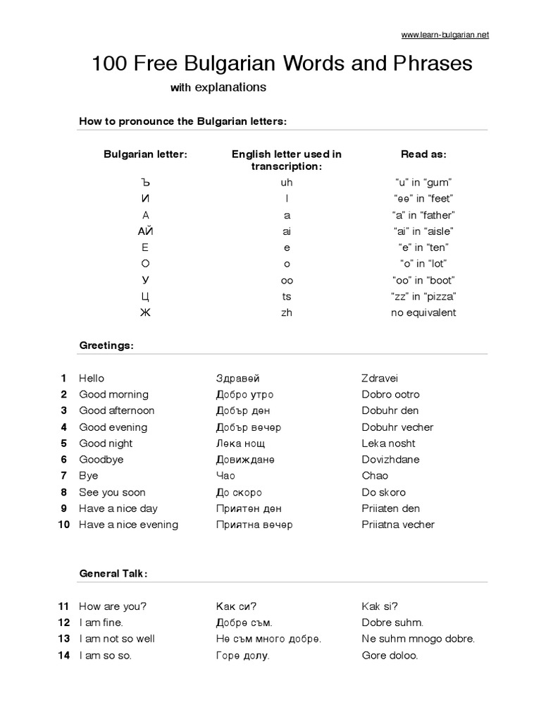 120 Free Bulgarian Phrases v2.1 | PDF