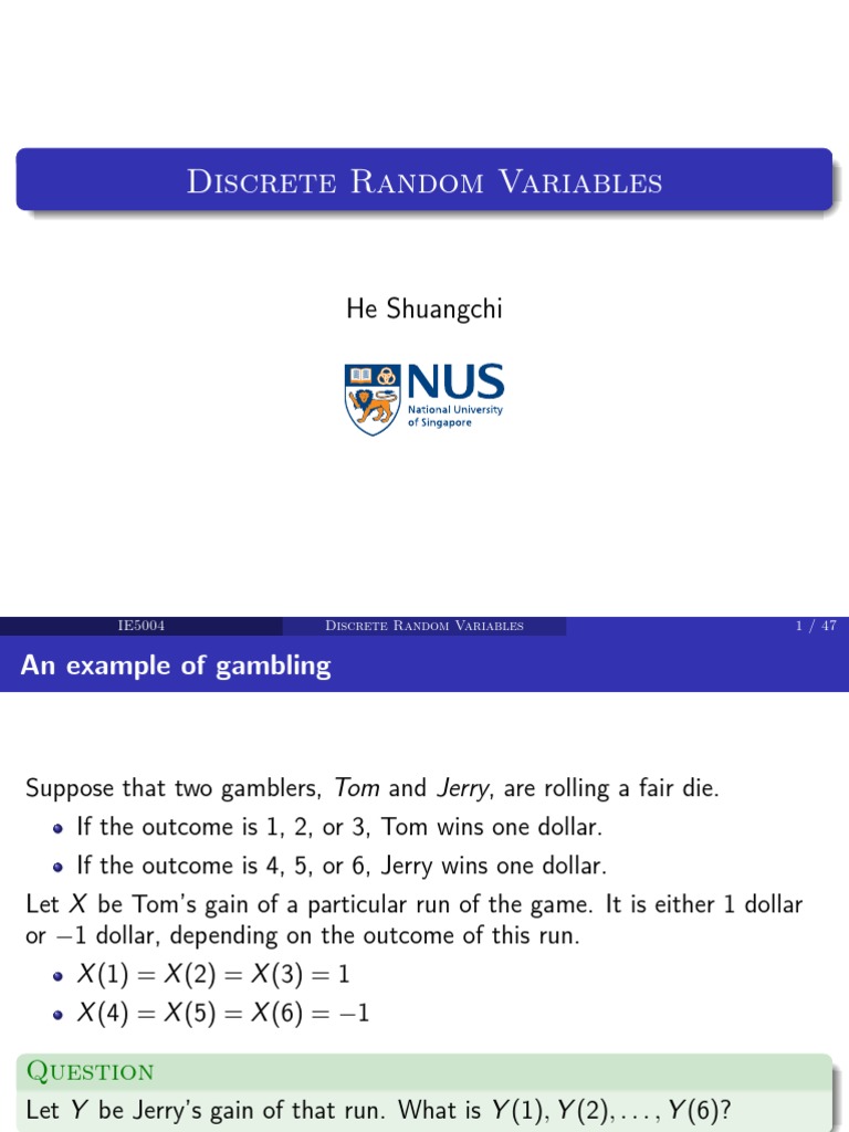 Discrete Random Variables: He Shuangchi | PDF | Probability Distribution | Mean