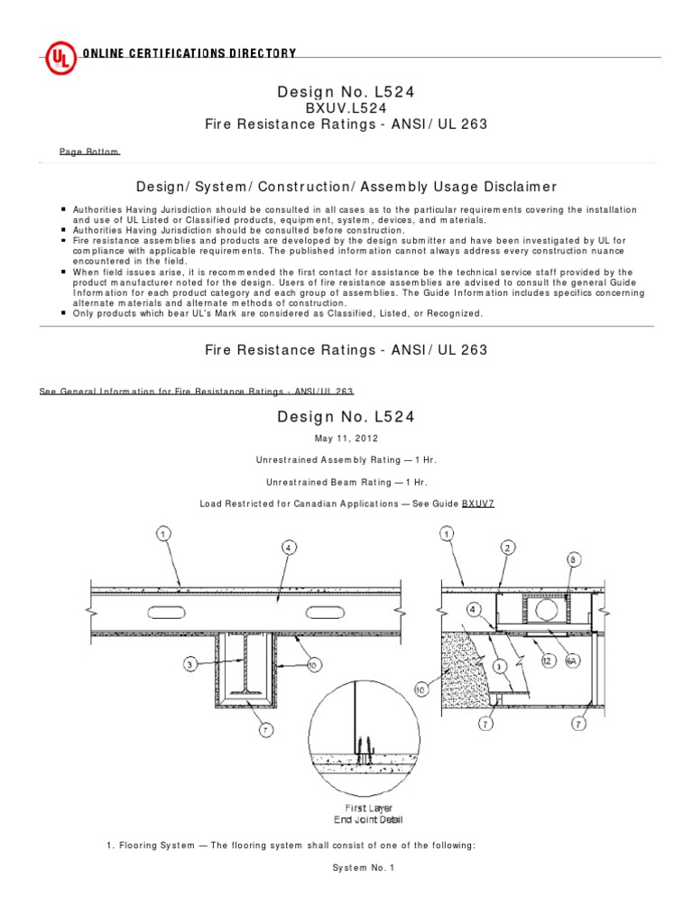 Design No. L524: BXUV.L524 Fire Resistance Ratings - ANSI/UL 263 | PDF | Wood | Building Technology