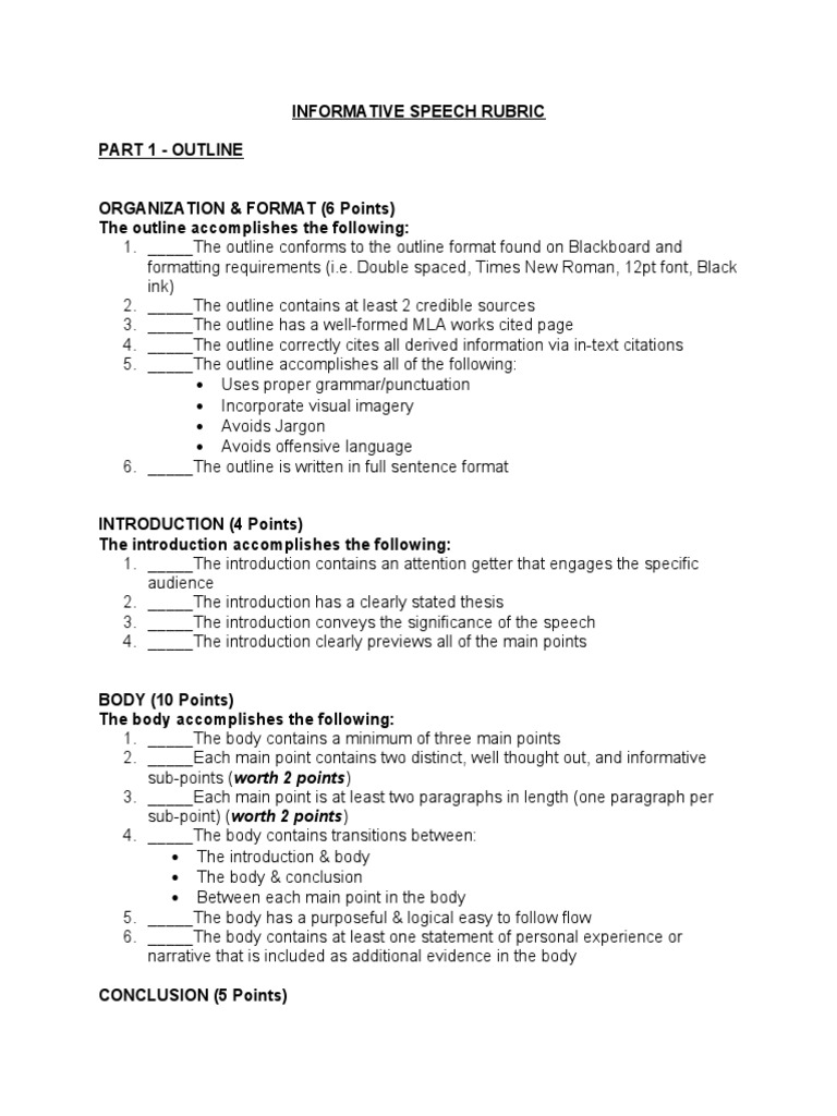 Informative Speech Rubric | PDF | Psychological Concepts | Cognition