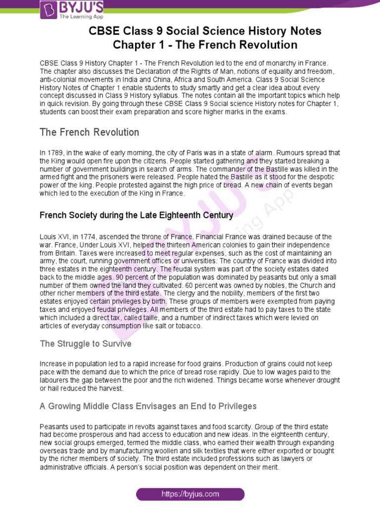 CBSE Class 9 Social Science History Notes Chapter 1 The French ...