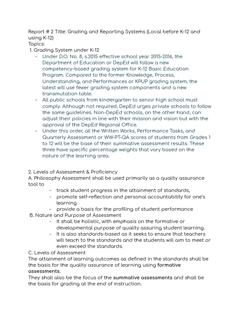 Grading and Reporting Systems | PDF | Educational Assessment ...