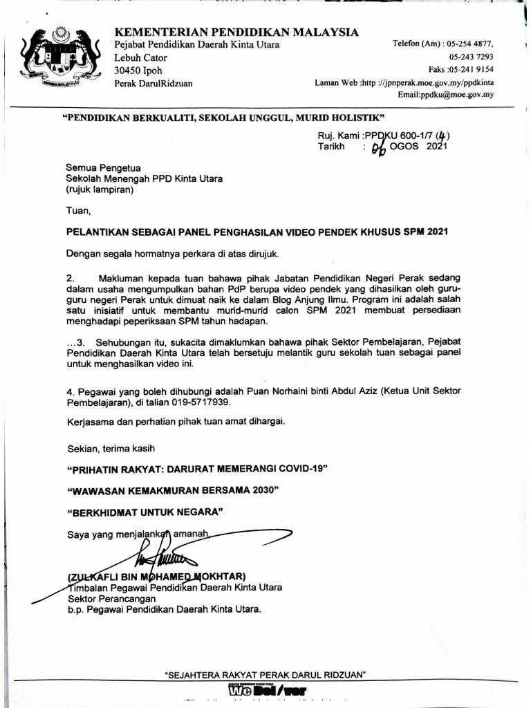 Surat Lantikan Panel Penghasilan Video Pendek KIU Sains 2021 1 | PDF