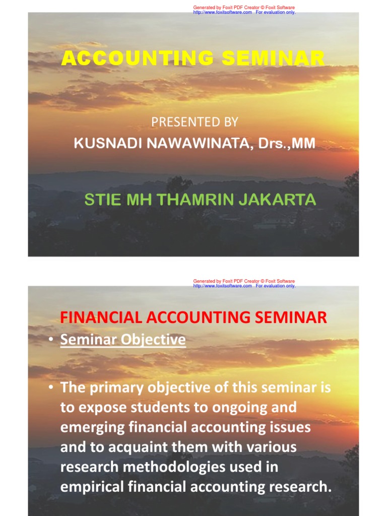 Accounting Seminar 1 (Topic) | PDF | Accounting | Seminar