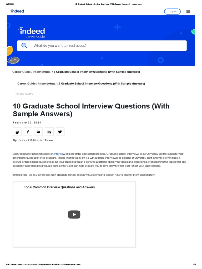 10 Graduate School Interview Questions (With Sample Answers) | PDF ...