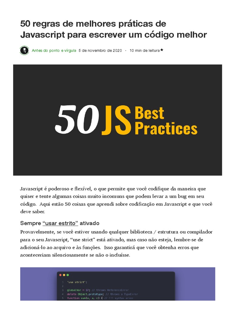 50 Regras de Melhores Práticas de Javascript para Escrever Um Código ...