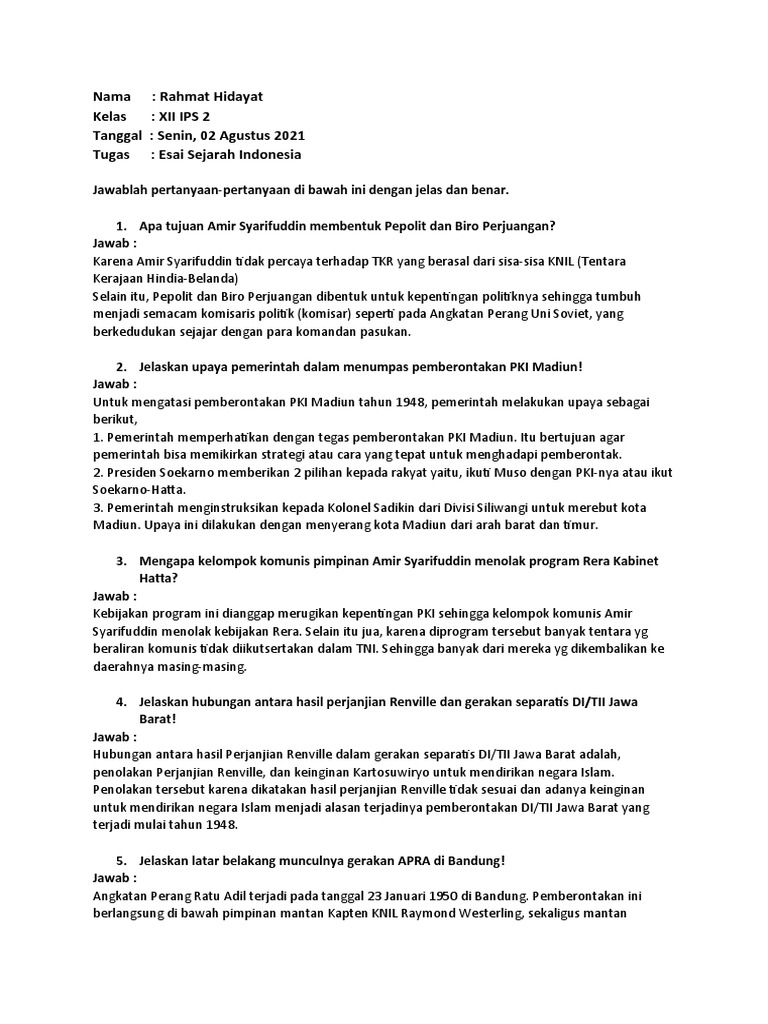 Tugas Sejarah Indonesia - Rahmat Hidayat | PDF | Politik