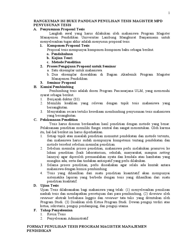 Eka - Rangkuman Isi Buku Panduan Penulisan Tesis Magister MPD | PDF