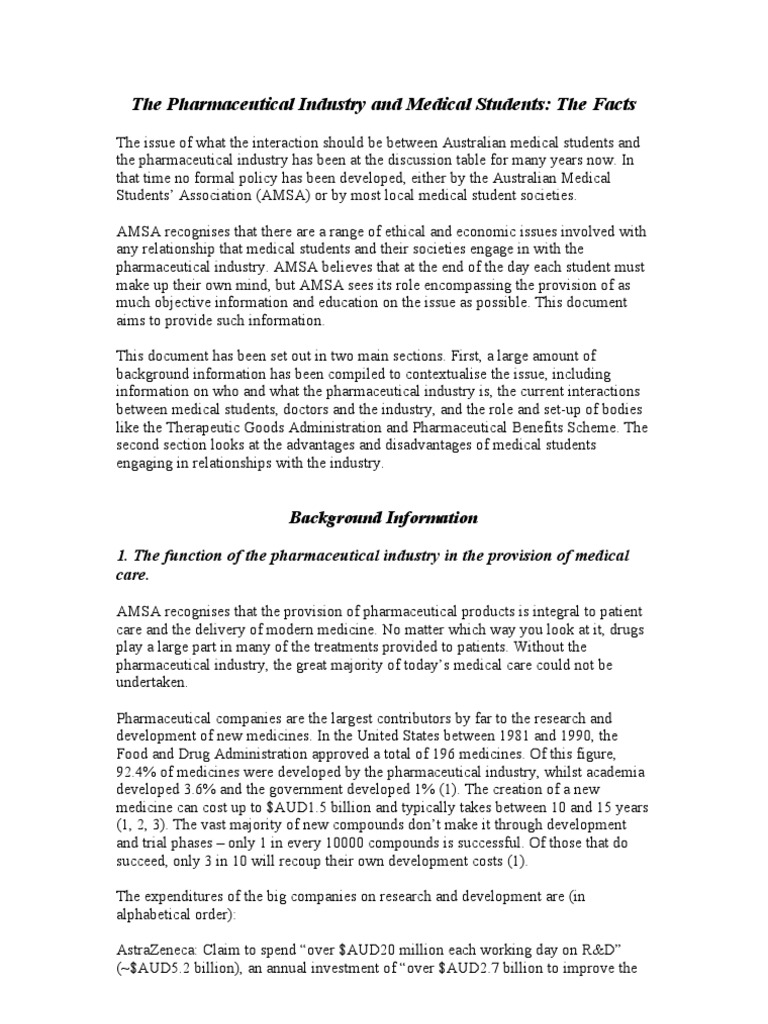 The Pharmaceutical Industry and Medical Students: The Facts: Background ...