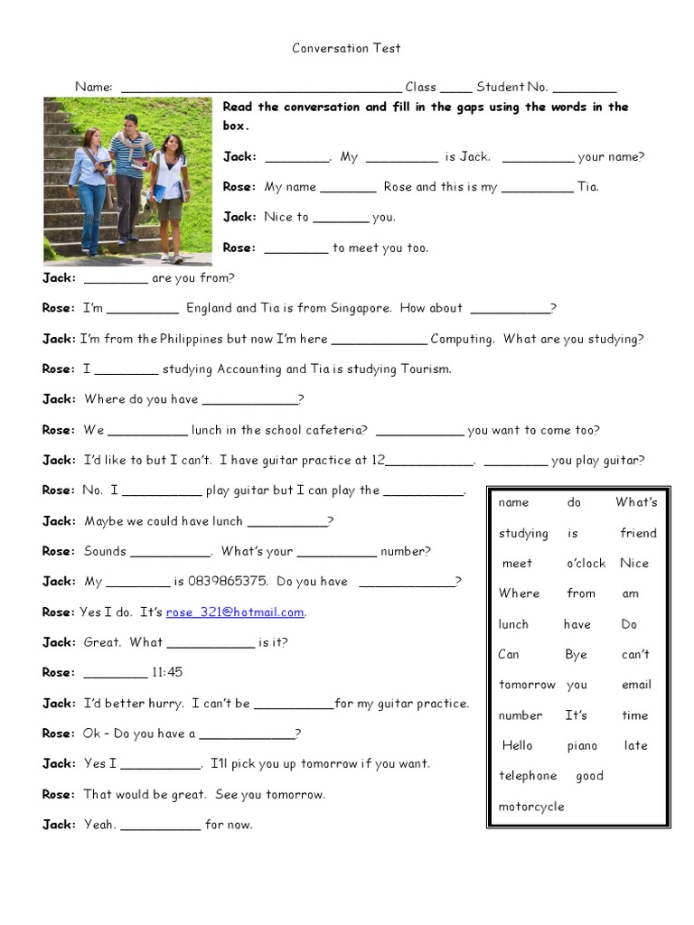 Conversation Test Conversation Topics Dialogs Reading Comprehension ...