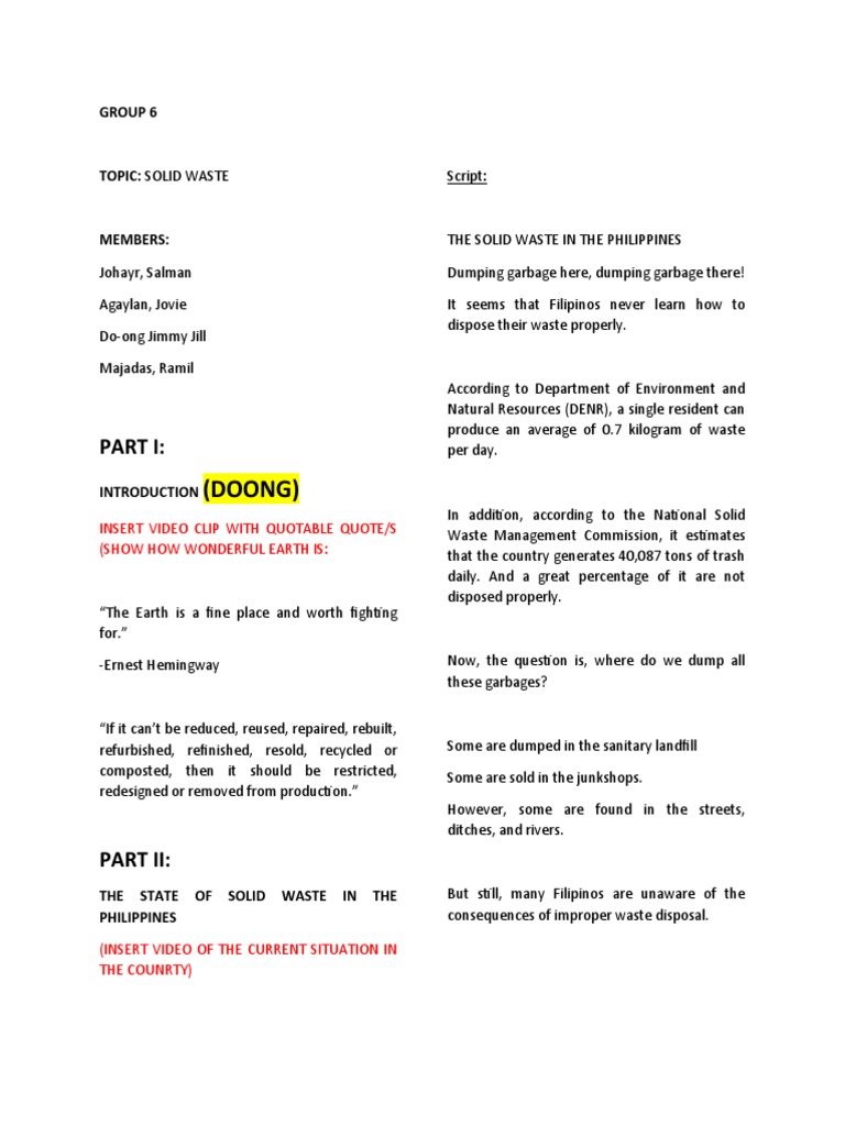 GROUP 6 Report - Script | PDF | Waste | Waste Management