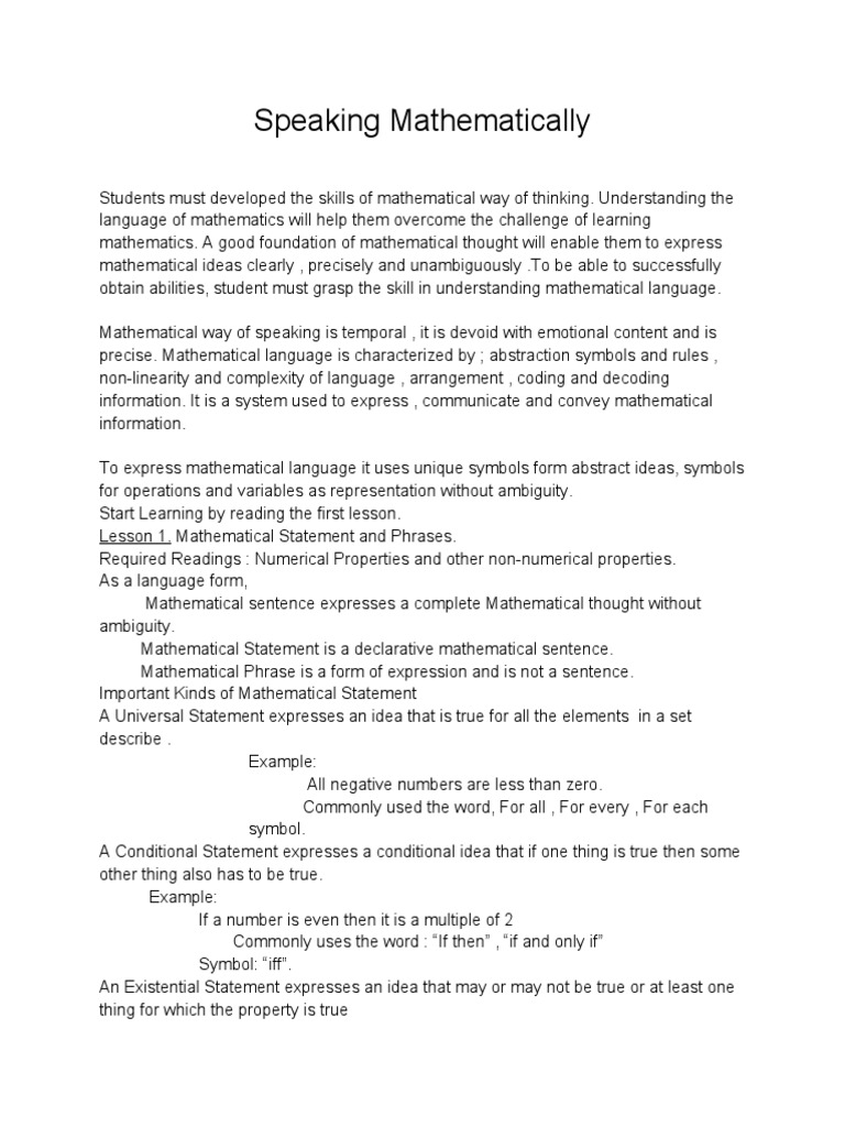Lesson 3 Speaking Mathematically | PDF | Numbers | Real Number