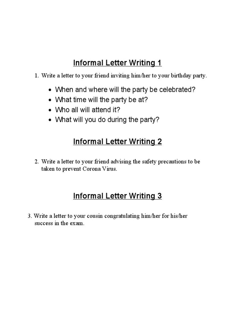 Informal Letter Writing-Practice Questions | PDF