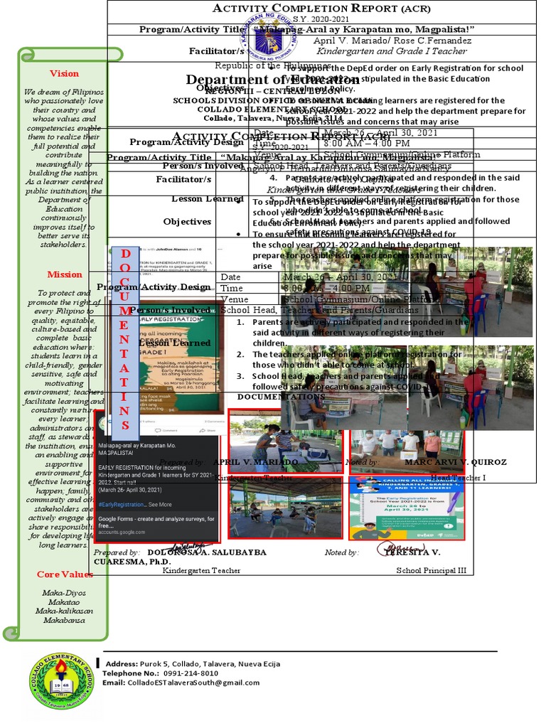 Collado ACR Early Registration | PDF | Teachers | Learning