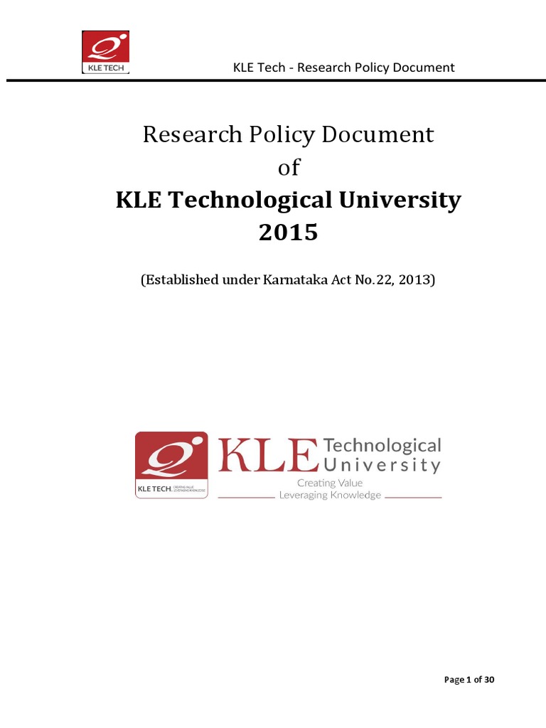 KLE Tech - Research Policy Document | PDF | Intellectual Property ...