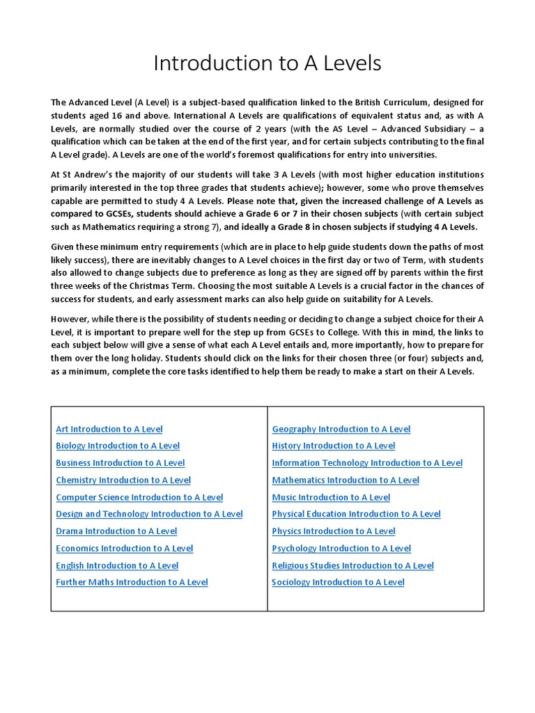 A Level Overview and Subject Guide | PDF