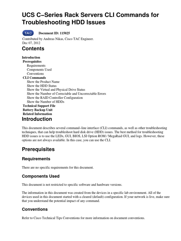UCS C Series Rack Servers CLI Commands For Troubleshooting HDD Issues | PDF | Hard Disk Drive ...