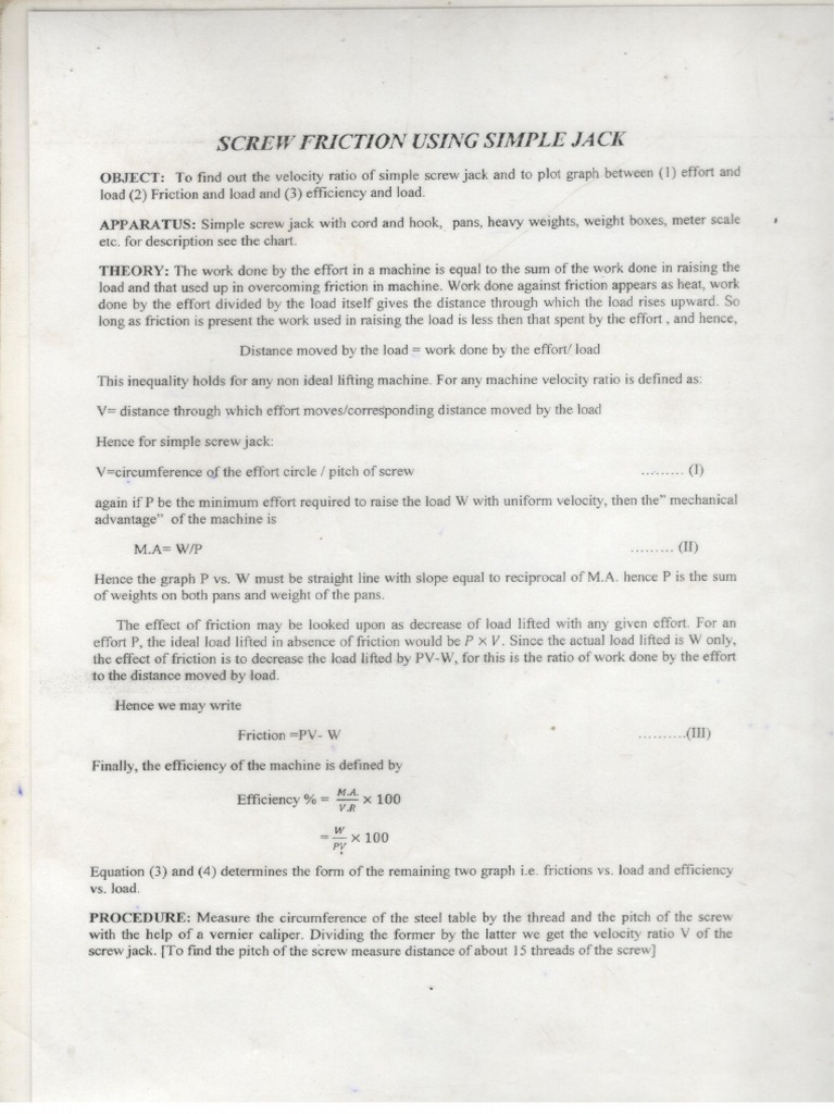 Screw Jack Experiment | PDF