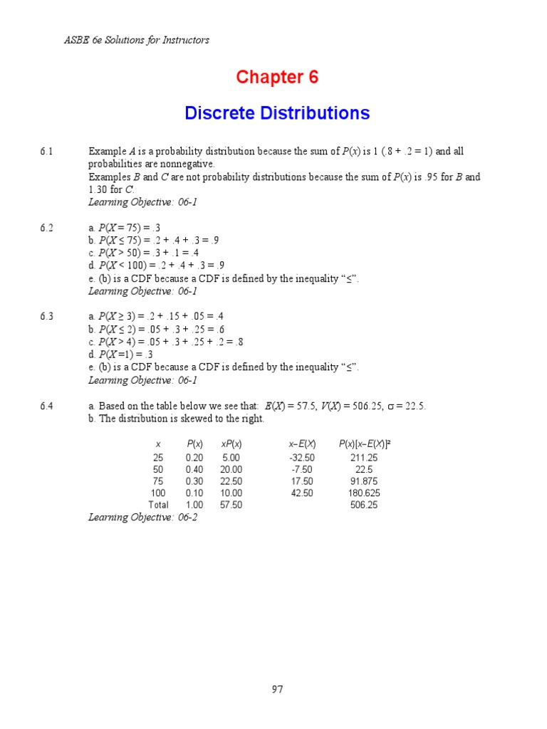 Discrete Distributions: ASBE 6e Solutions For Instructors | PDF | Probability Distribution ...
