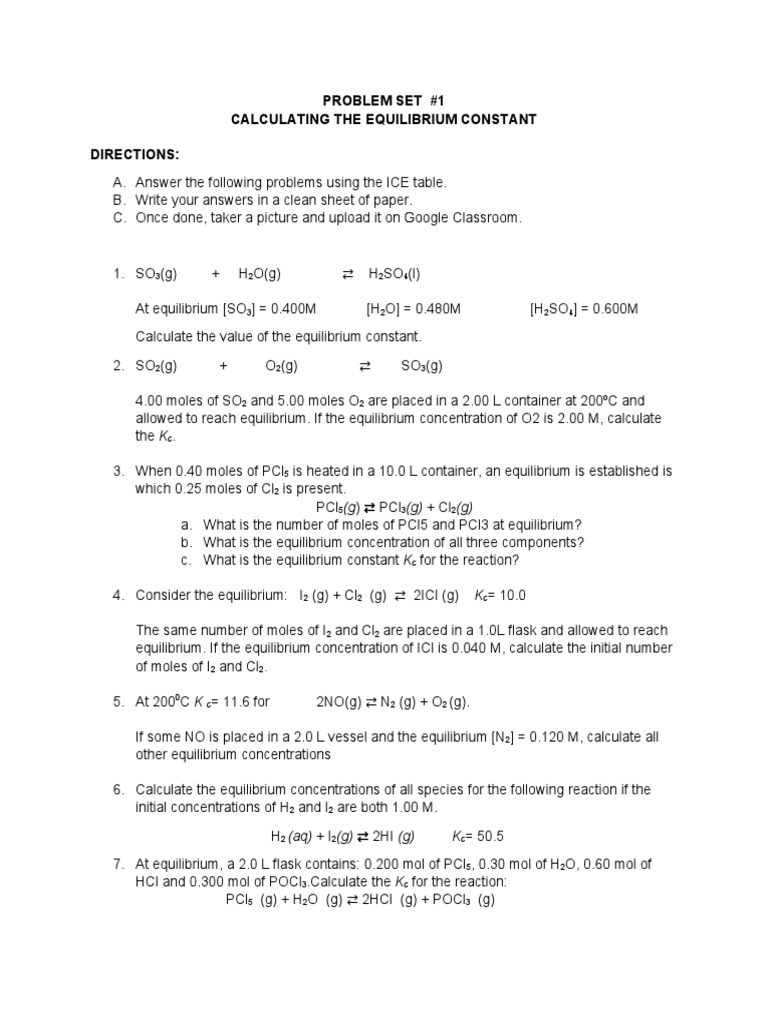 Equilibrium Constant Calculation Problems | PDF | Teaching Methods ...