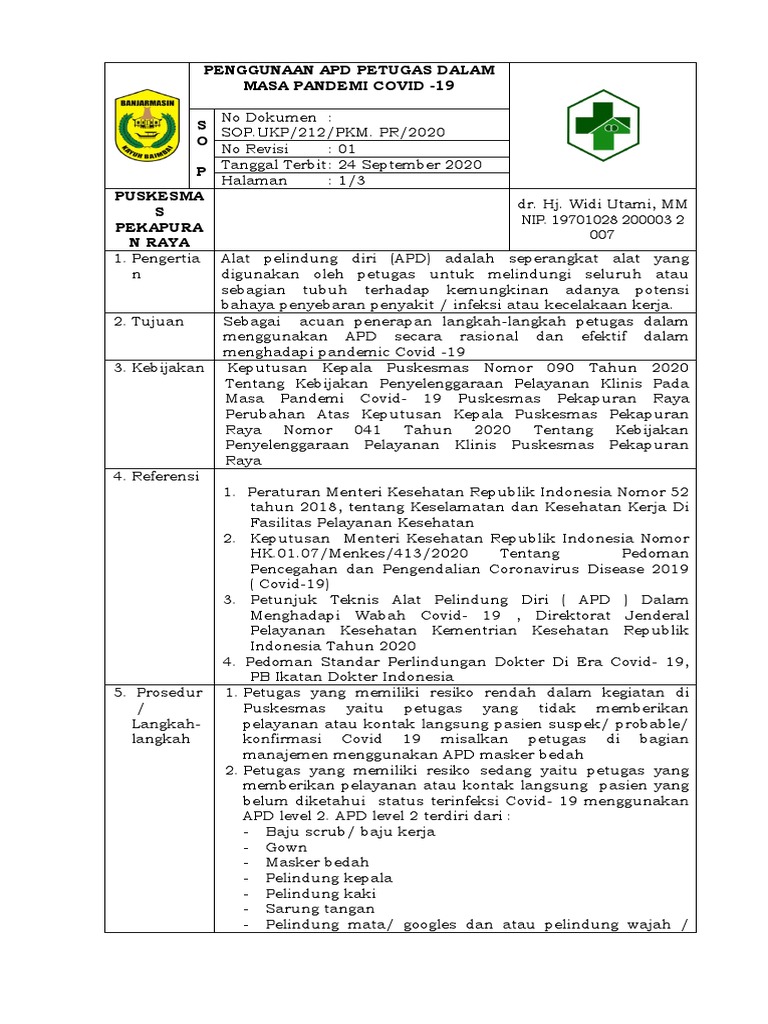 Panduan Penggunaan APD Level 1 COVID-19 | PDF