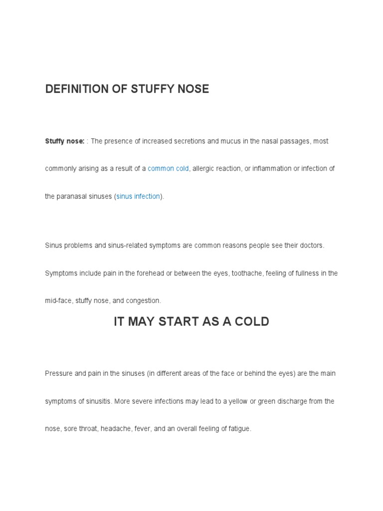 Definition of Stuffy Nose | PDF | Epidemiology | Medicine