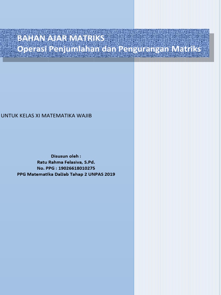 Bahan Ajar Pengertian Dan Jenis-Jenis Matriks | PDF