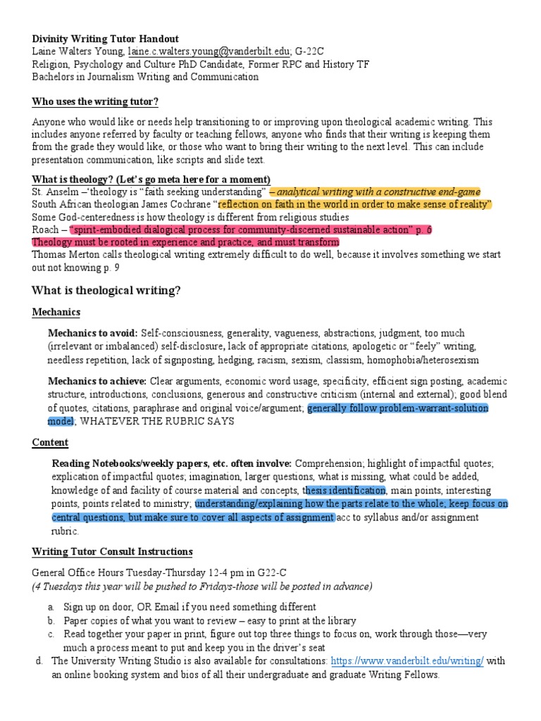 Divinity Writing Tutor Handout | PDF | Theology | Thesis
