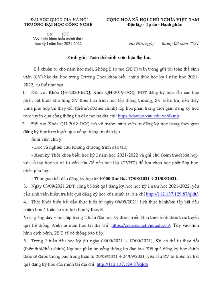 CV Chinh Thuc TKB Gui SV - Final | PDF