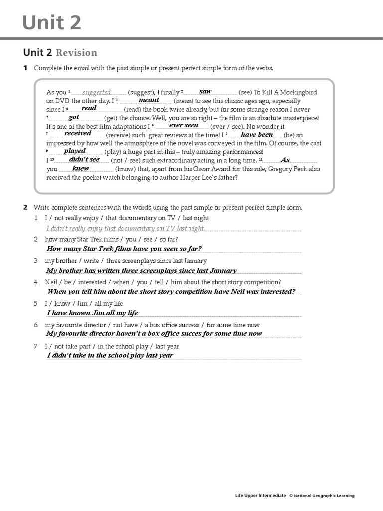 Present Perfect Vs Simple Past Workshop | PDF | Harper Lee