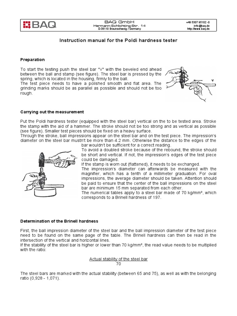 En Instrucion Manual For The Poldi Hardness Tester - BAQ | PDF | Hardness